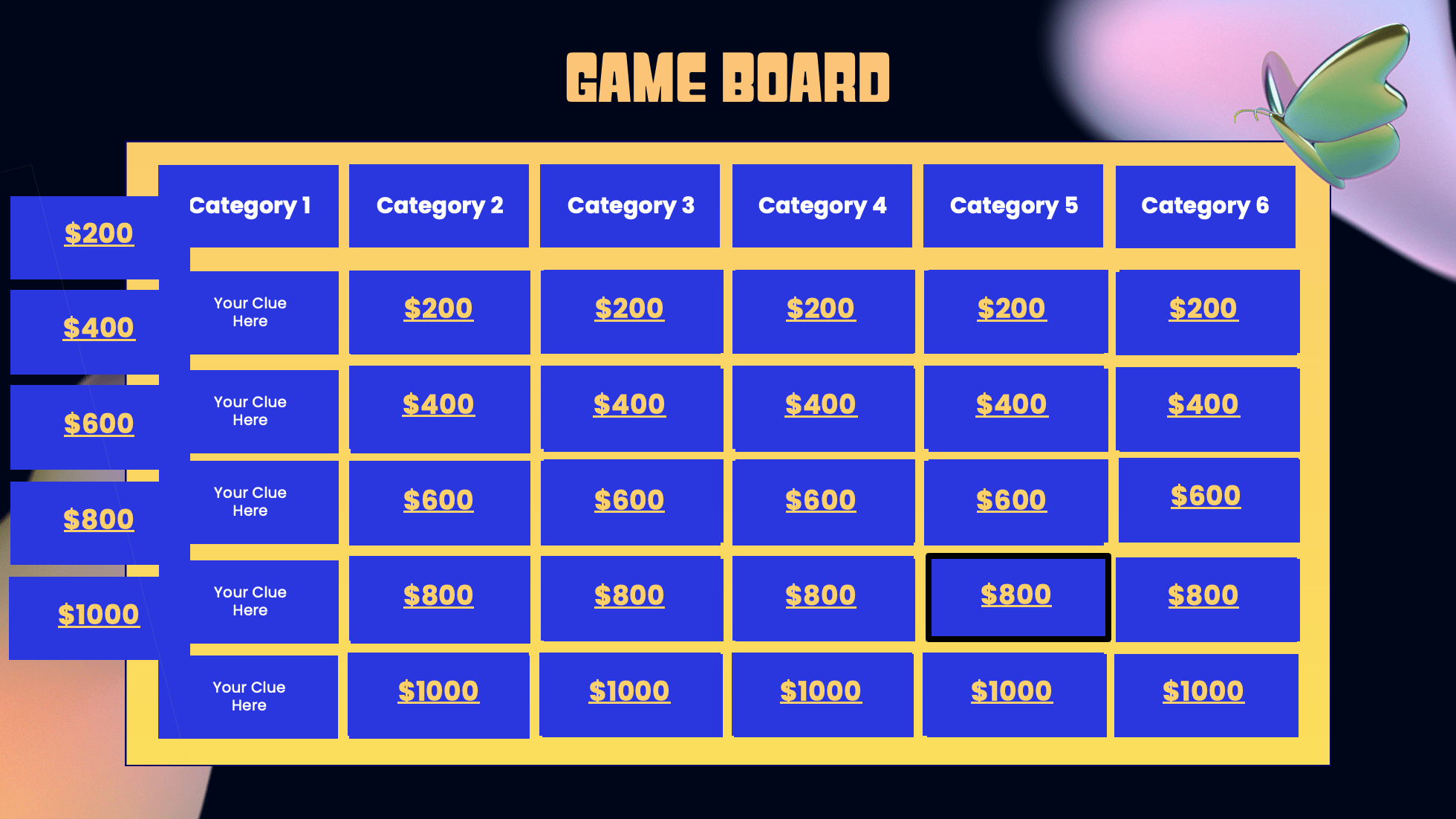 Jeopardy Powerpoint Template 6 Categories