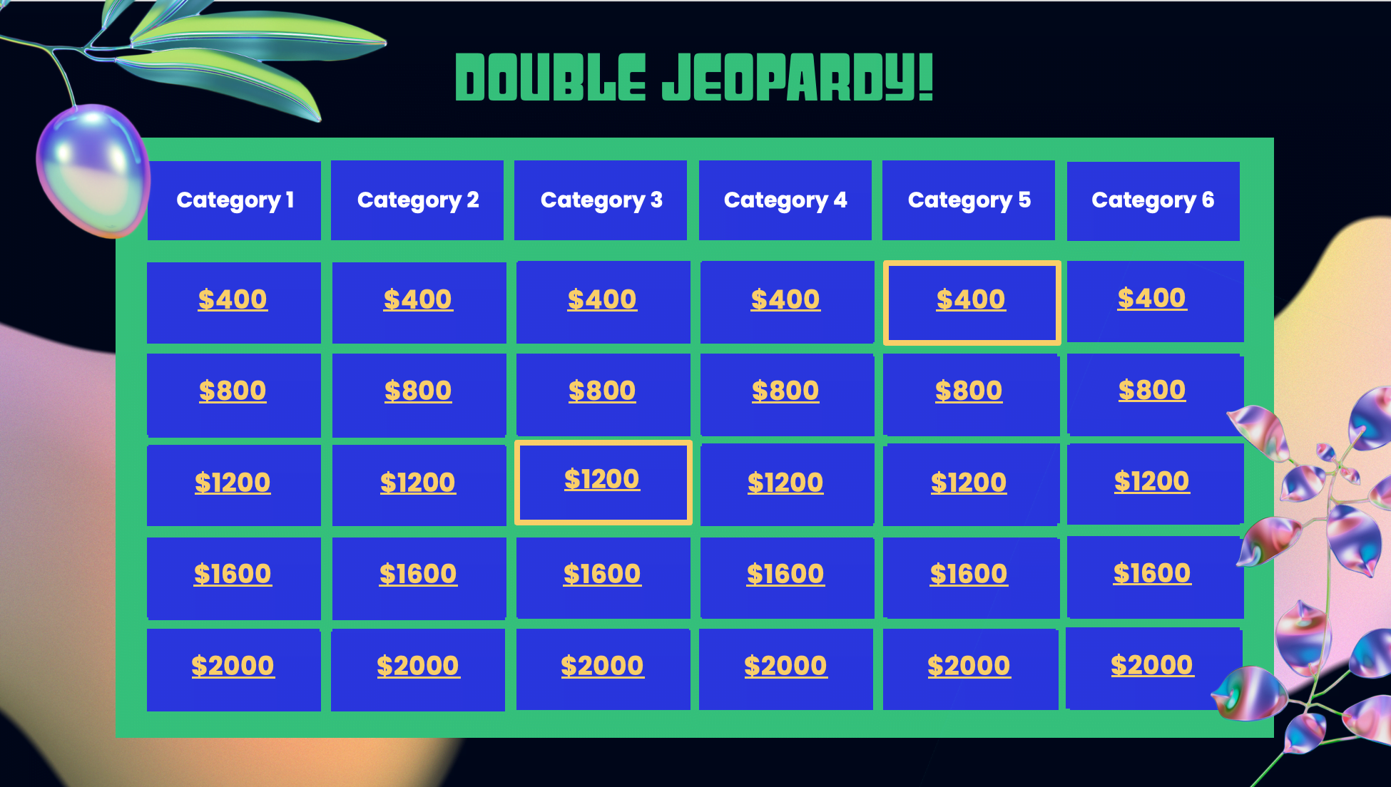 Jeopardy Powerpoint Template 6 Categories